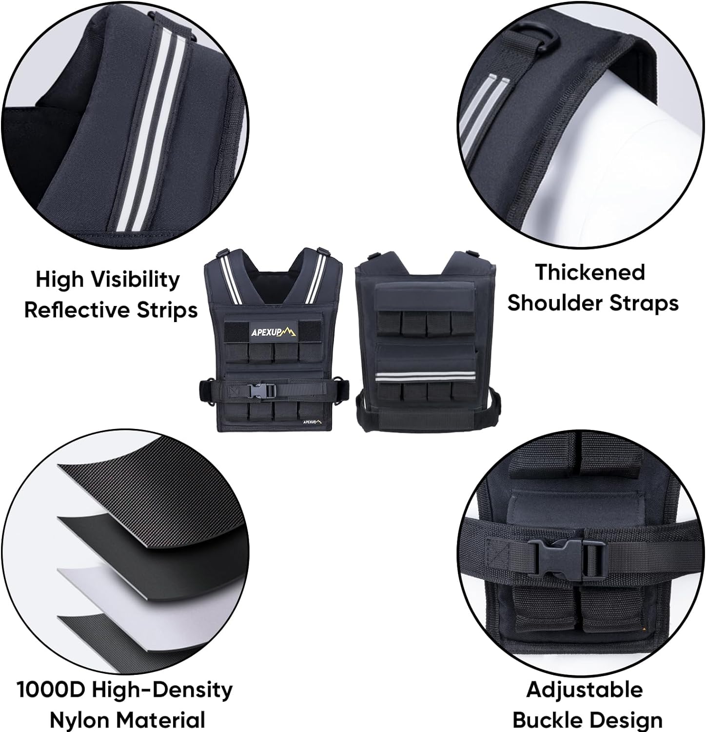 APEXUP Adjustable Weighted Vest with Reflective Stripe, Iron Weights ...
